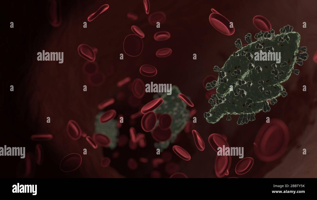 microscopic 3D rendering view of virus shaped as symbol of sharpen ...