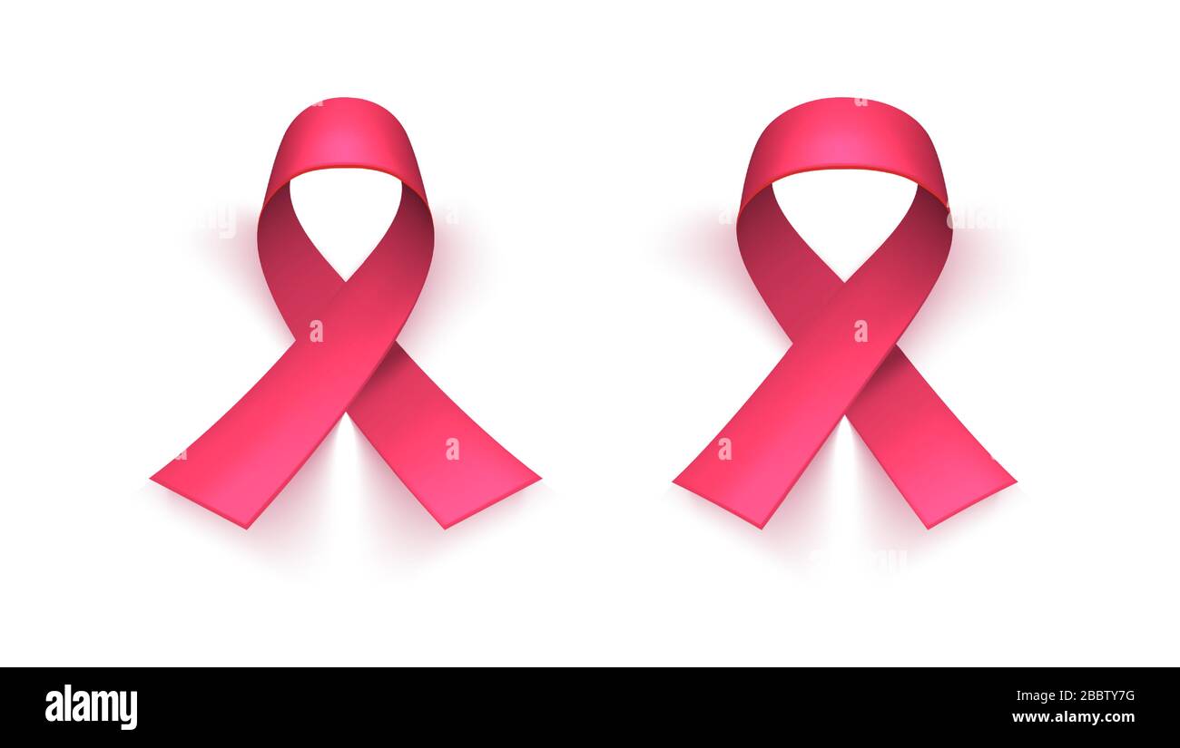 Realistic pink ribbon, breast cancer awareness symbol. Pink background ...
