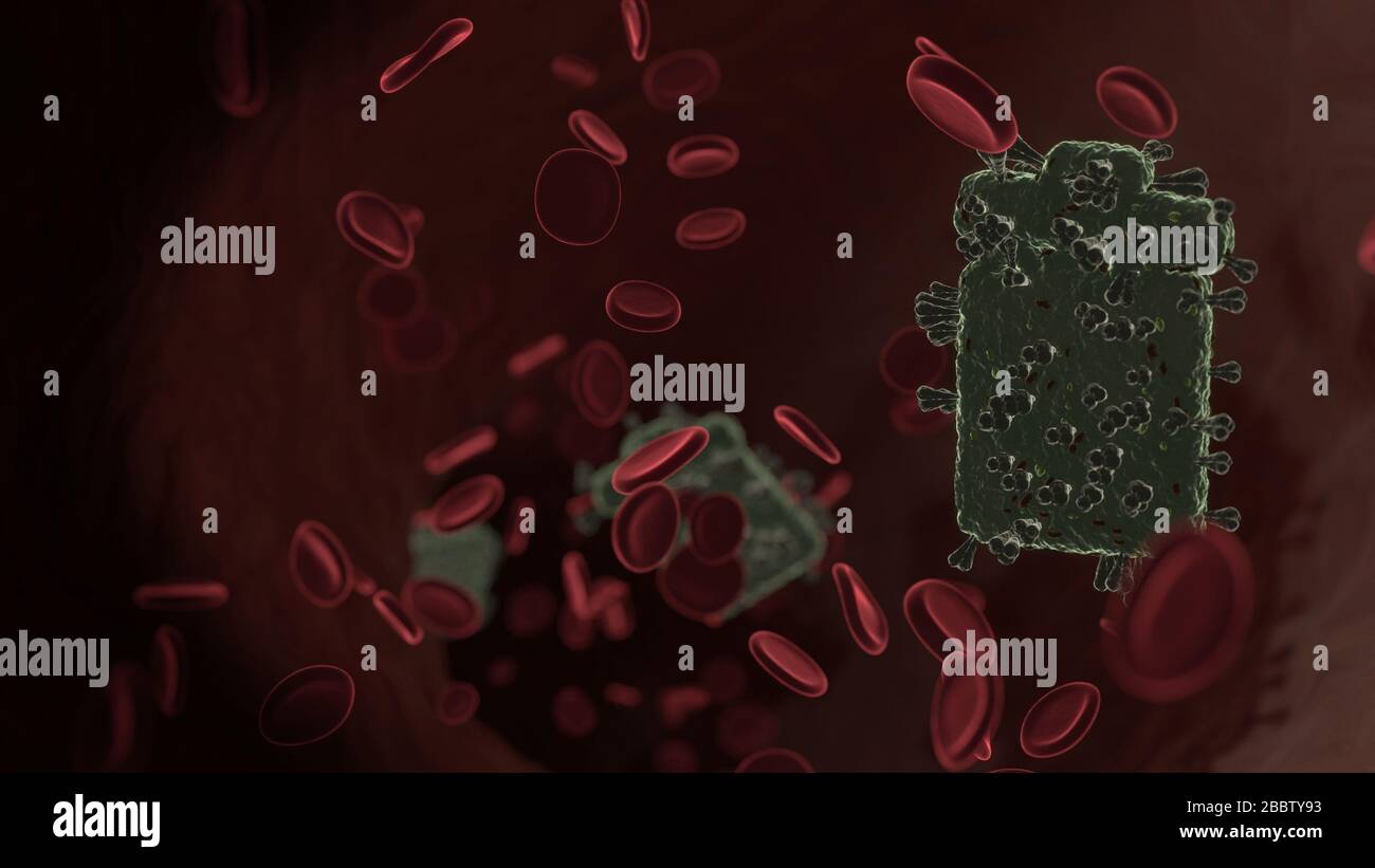 microscopic 3D rendering view of virus shaped as symbol of bin with ...