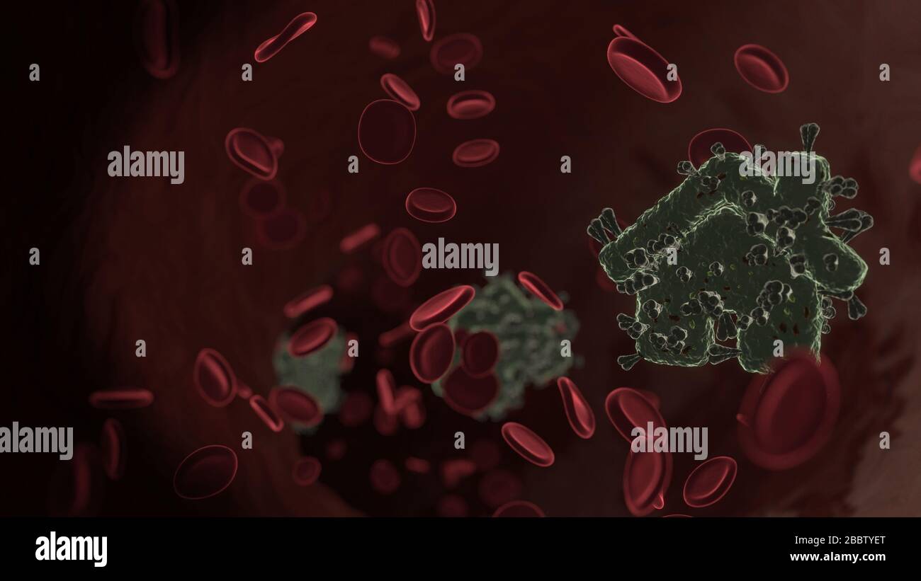 microscopic 3D rendering view of virus shaped as symbol of home with ...