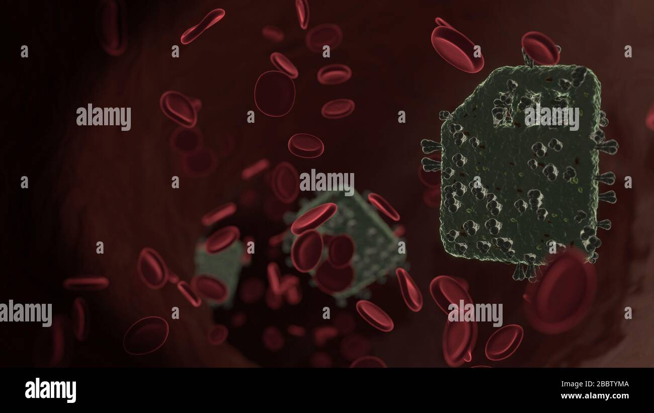 microscopic 3D rendering view of virus shaped as symbol of memory card ...