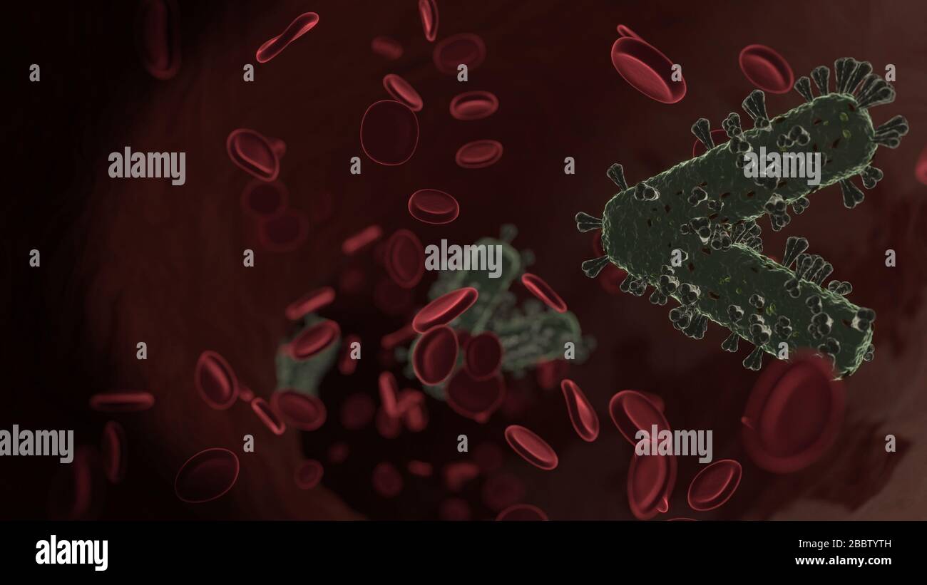 microscopic 3D rendering view of virus shaped as symbol of less than ...