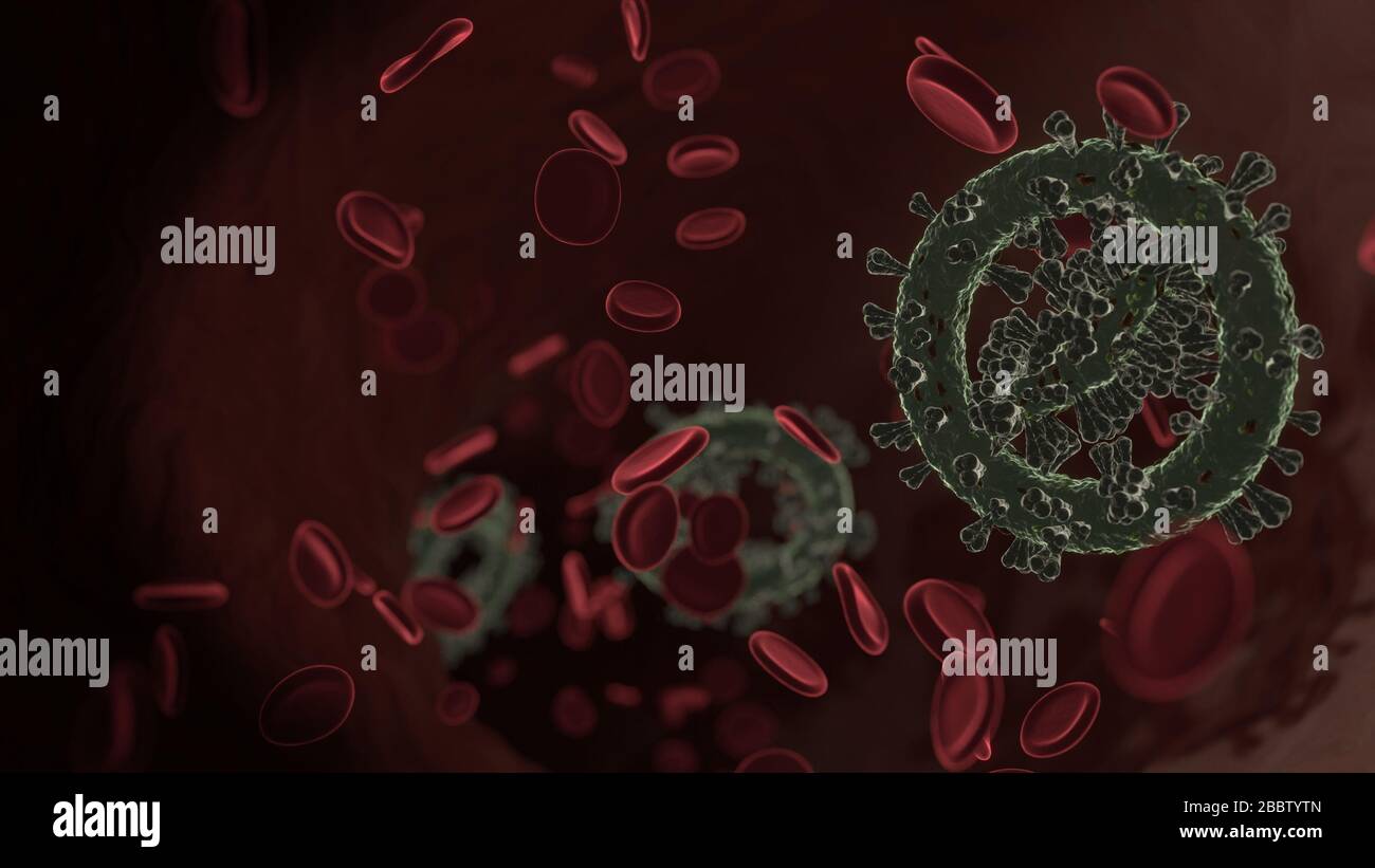 microscopic 3D rendering view of virus shaped as symbol of compass ...