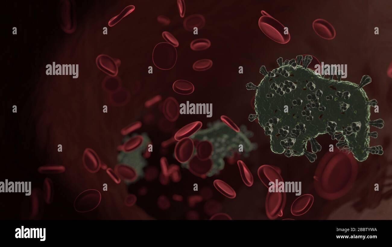 microscopic 3D rendering view of virus shaped as symbol of kiwi bird ...