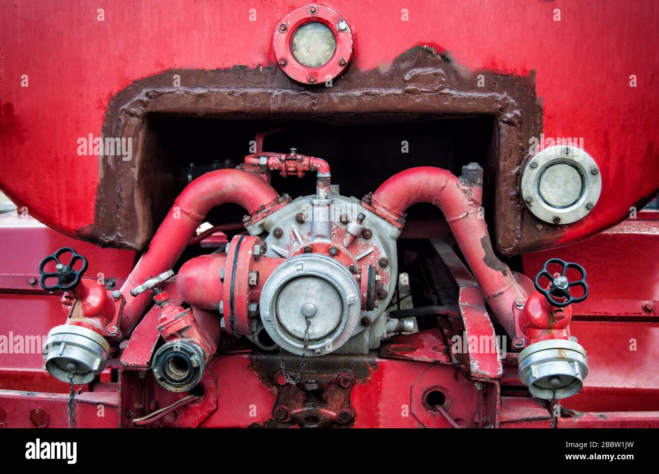 Old vintage fire engine detail, water taps and gauges Stock Photo - Alamy