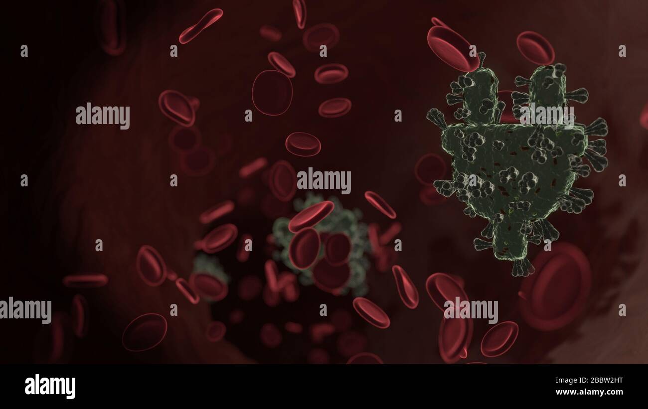 microscopic 3D rendering view of virus shaped as symbol of electric ...