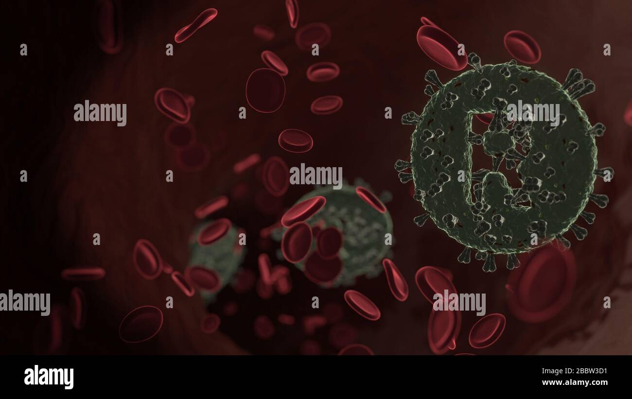 microscopic 3D rendering view of virus shaped as symbol of letter r in ...