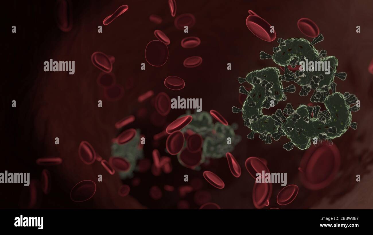 microscopic 3D rendering view of virus shaped as symbol of recycle ...