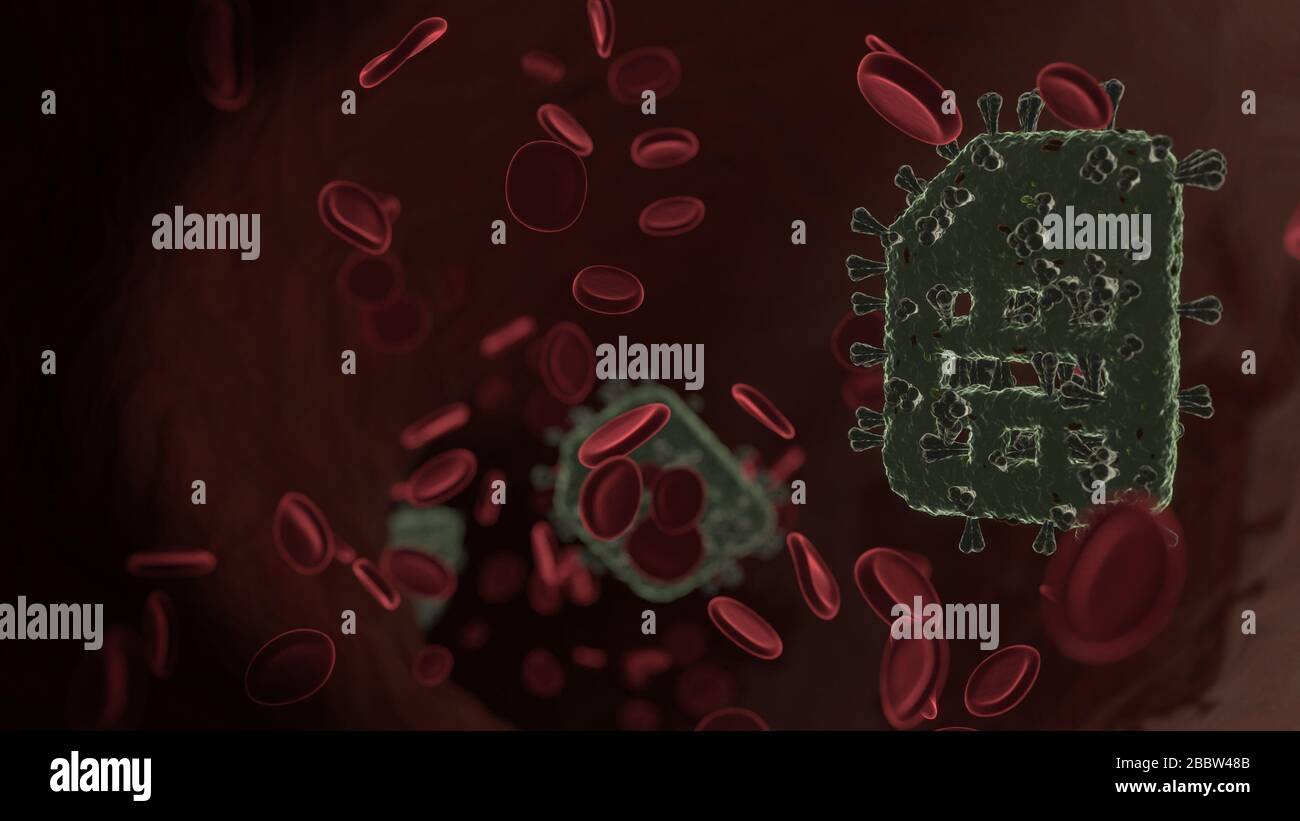 microscopic 3D rendering view of virus shaped as symbol of memory card ...
