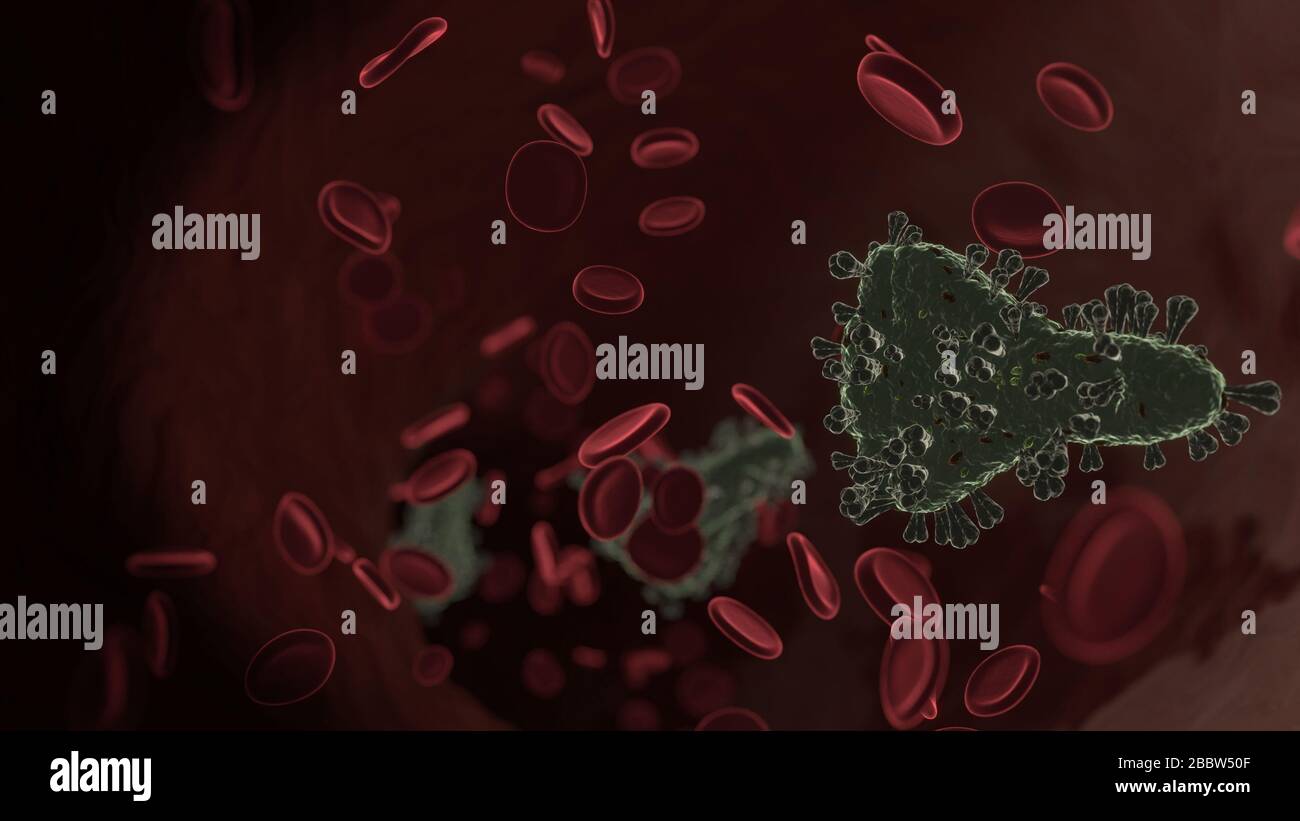 microscopic 3D rendering view of virus shaped as symbol of space ...