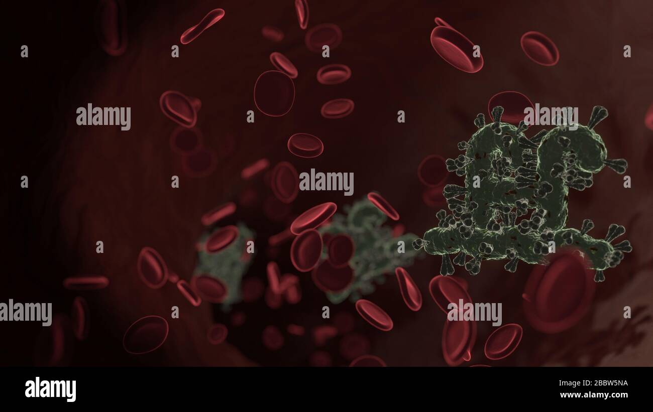 microscopic 3D rendering view of virus shaped as symbol of water ...