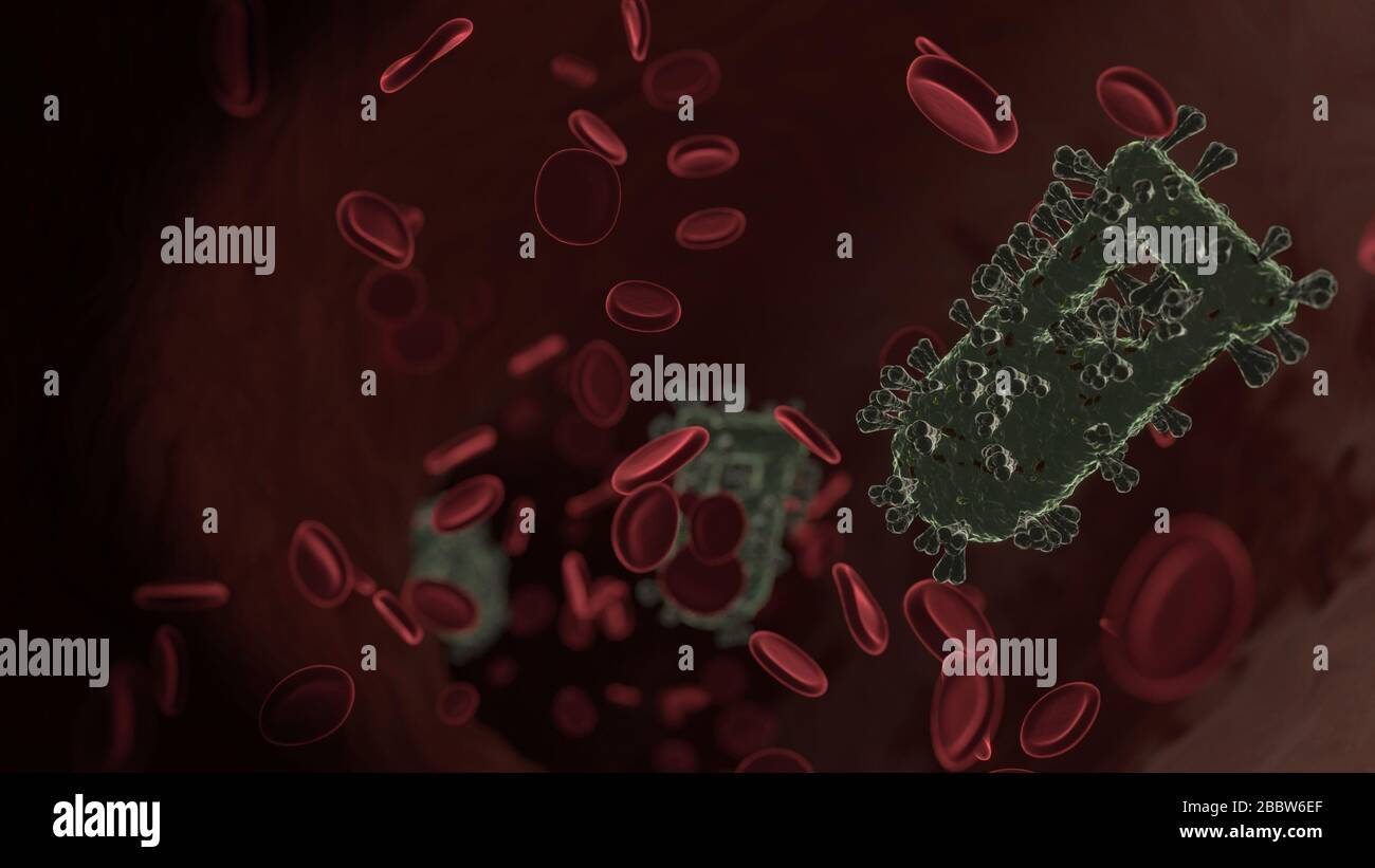microscopic 3D rendering view of virus shaped as symbol of chemical ...