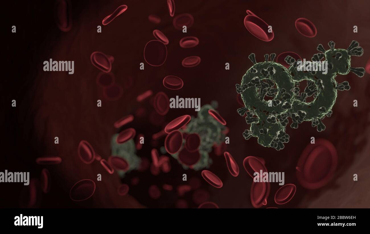 microscopic 3D rendering view of virus shaped as symbol of Venus and ...