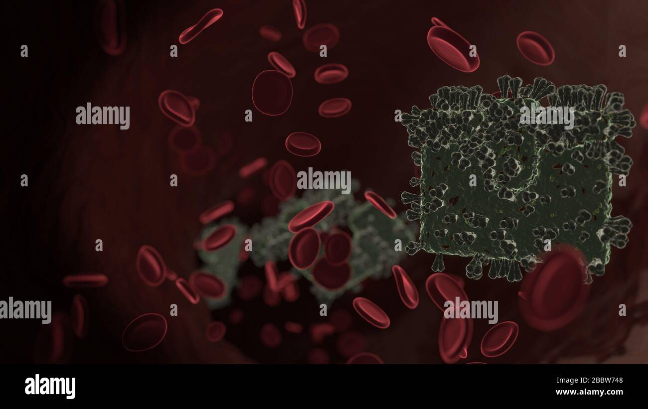 microscopic 3D rendering view of virus shaped as symbol of rectangular ...