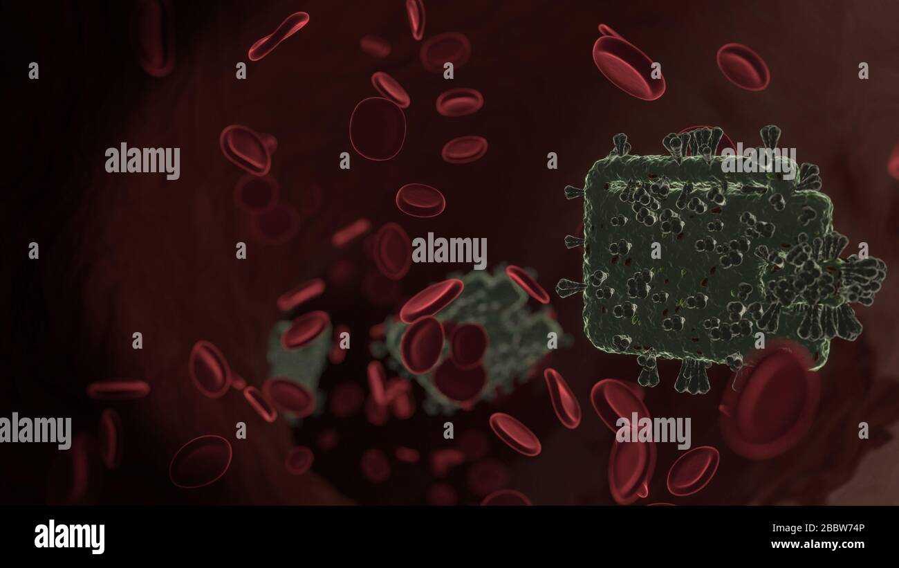 microscopic 3D rendering view of virus shaped as symbol of rectangular ...