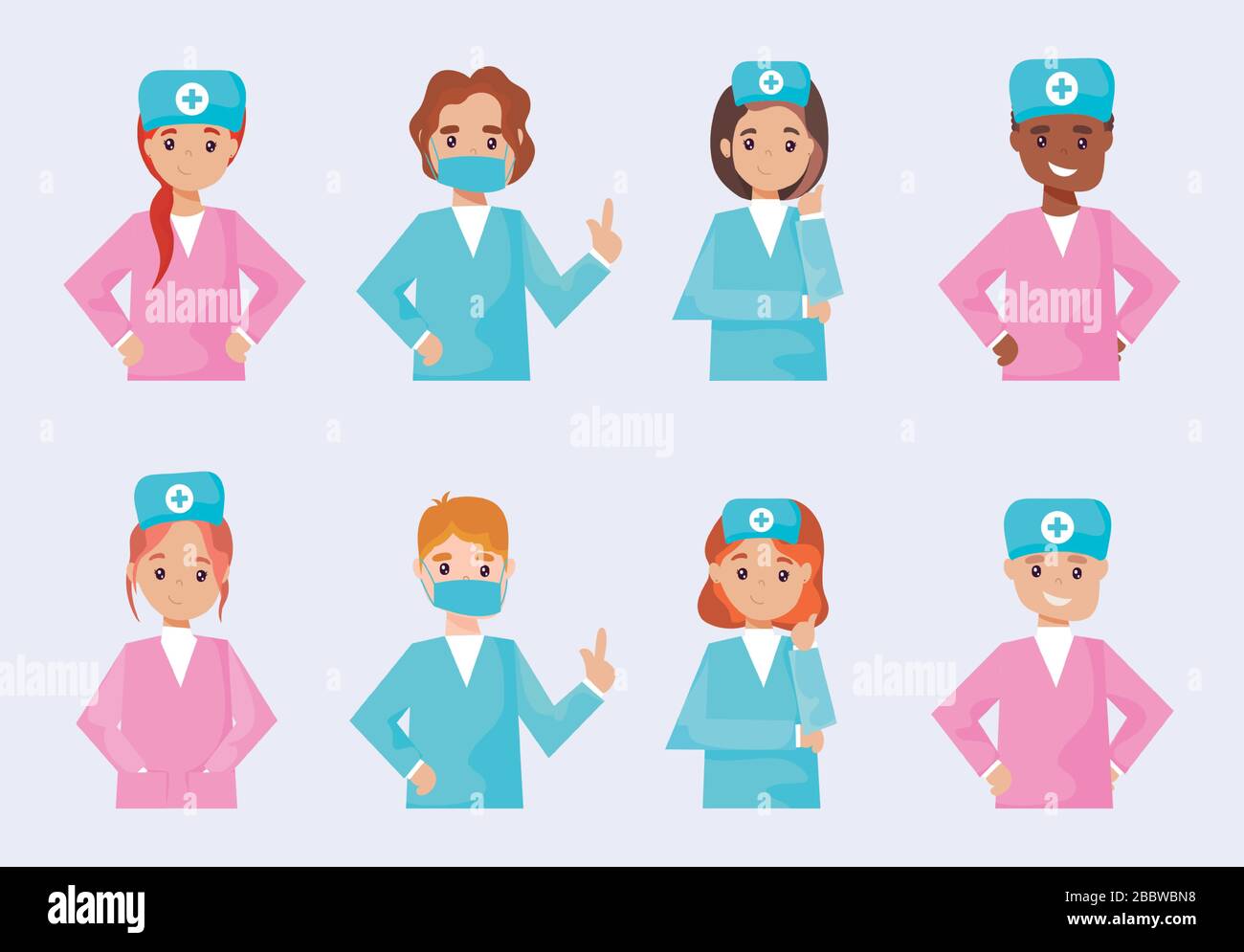 group of nurses in different poses on white background vector ...