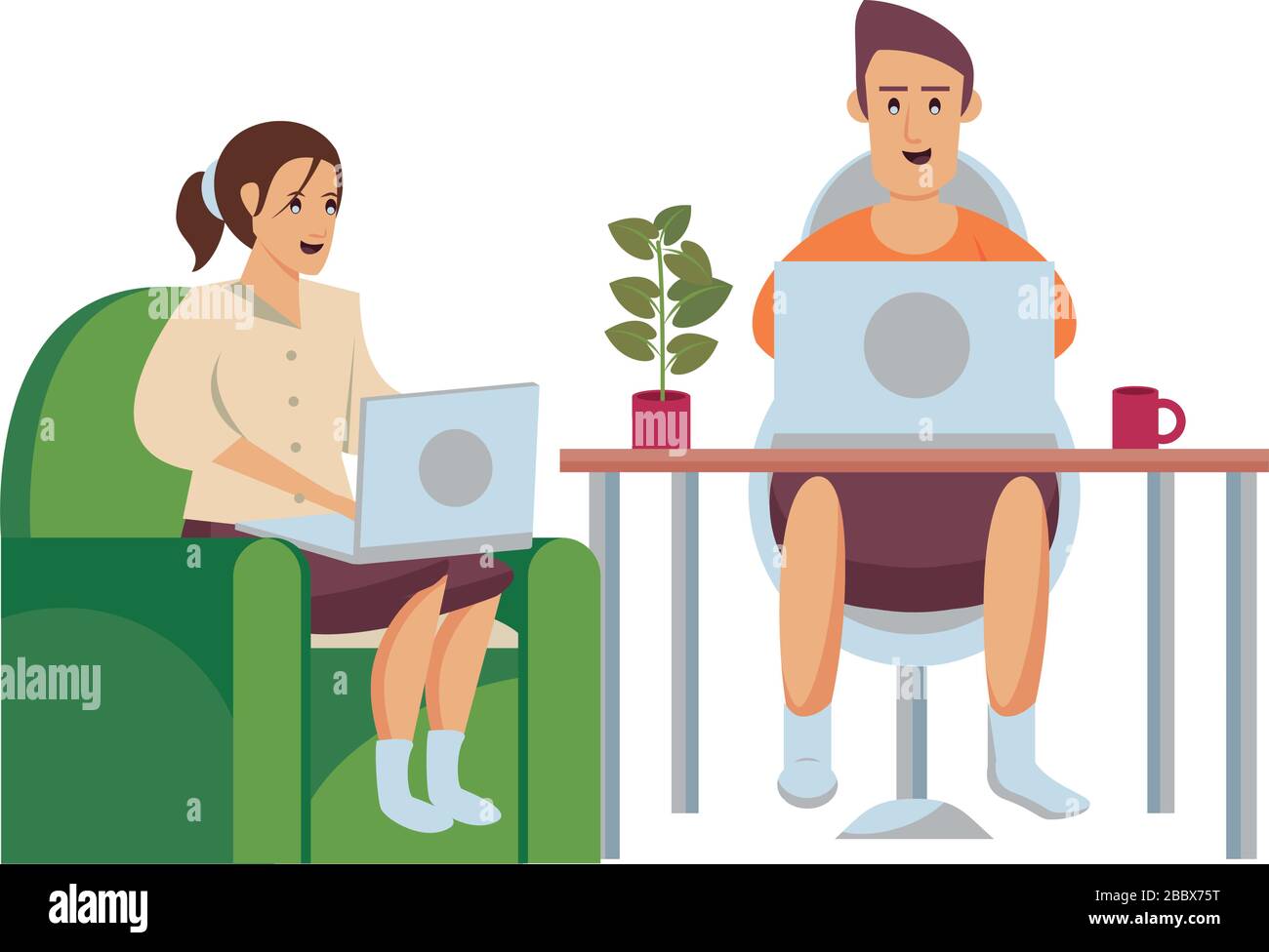 Couple sitting on couch using Stock Vector Images - Alamy