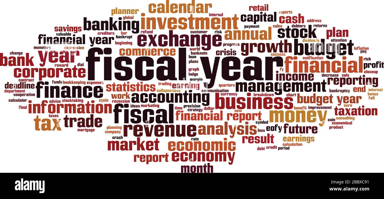 Fiscal year word cloud concept. Collage made of words about fiscal year ...