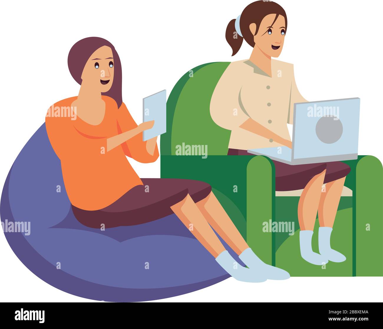 Women using computer sofa Stock Vector Images - Alamy