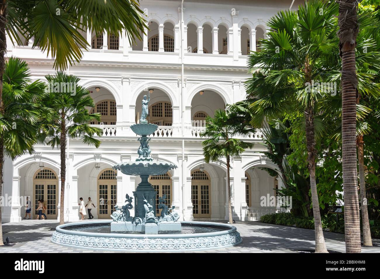 Terrace with fountain at Raffles Hotel Singapore, Beach Road, Civic ...
