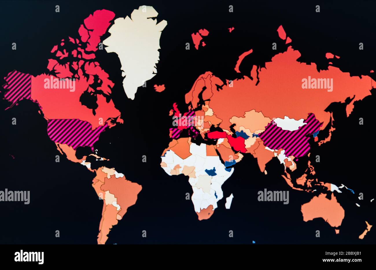 World map showing the spread of coronavirus covid-19 pandemic virus ...