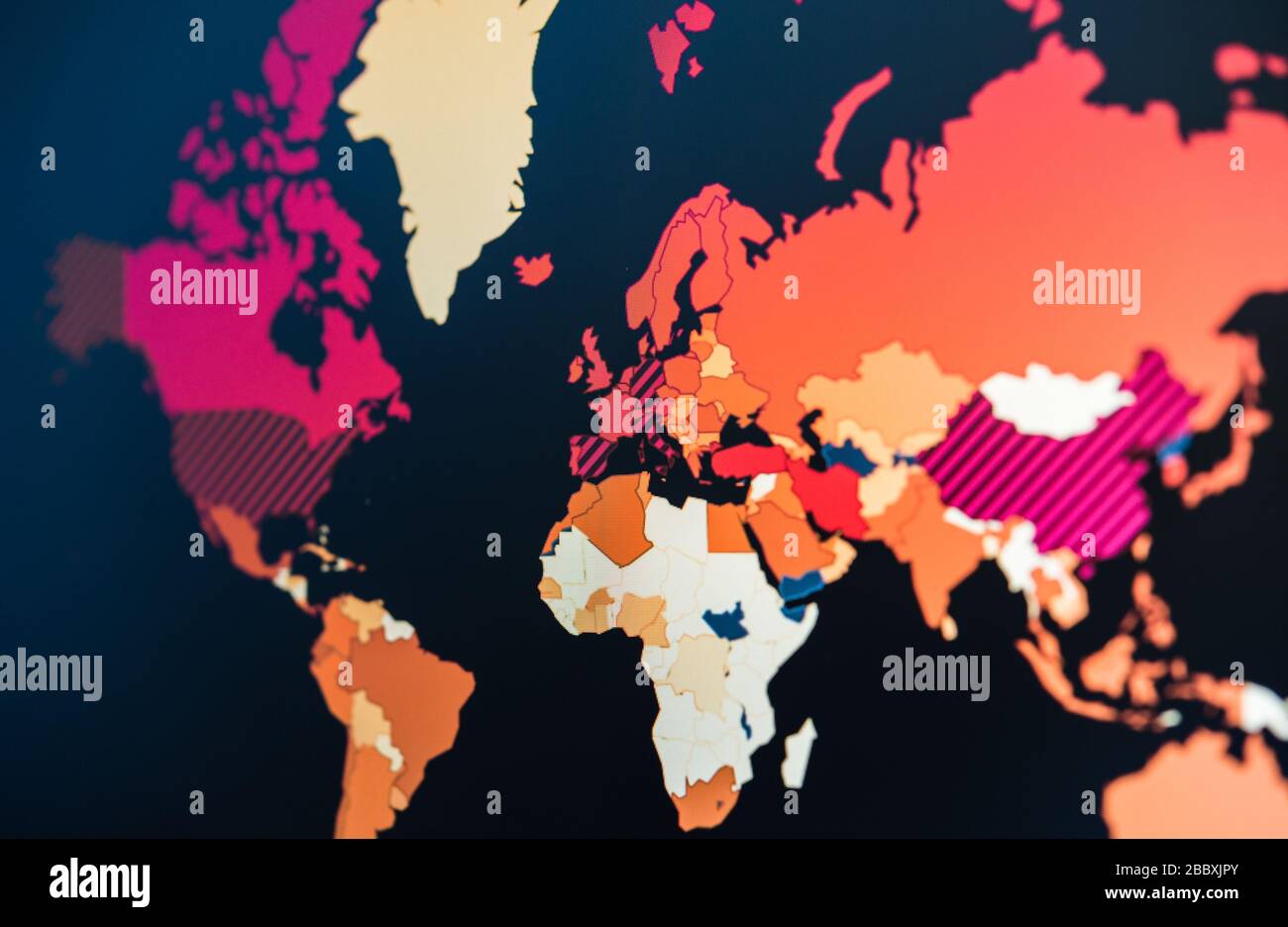 World map showing coronavirus covid-19 pandemic virus, focus on Europe ...
