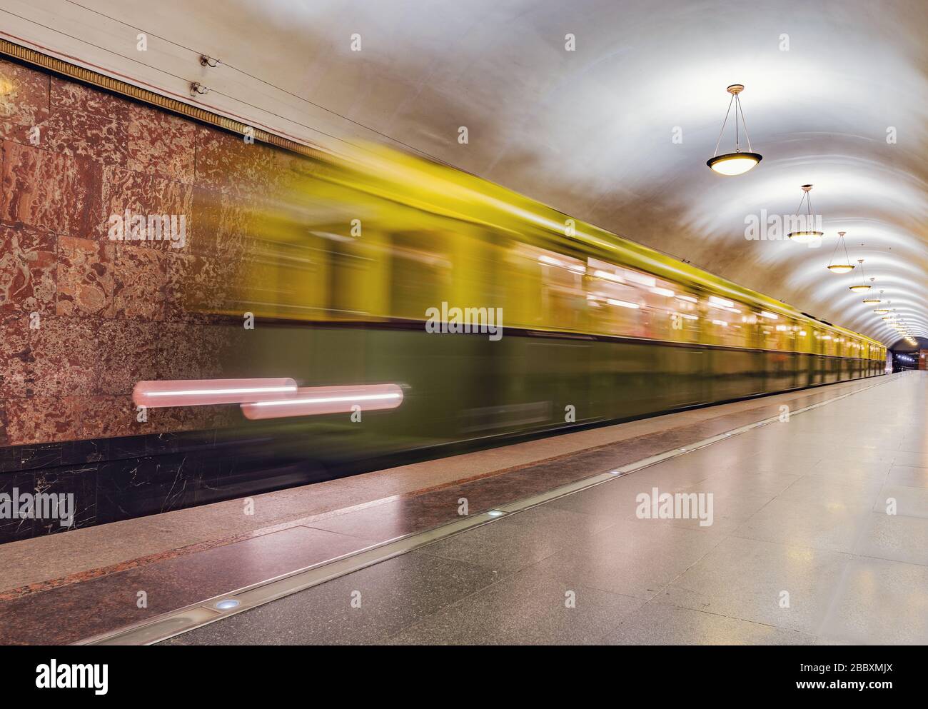 Retro subway train of A series stands by the platform. Moscow. Russia ...