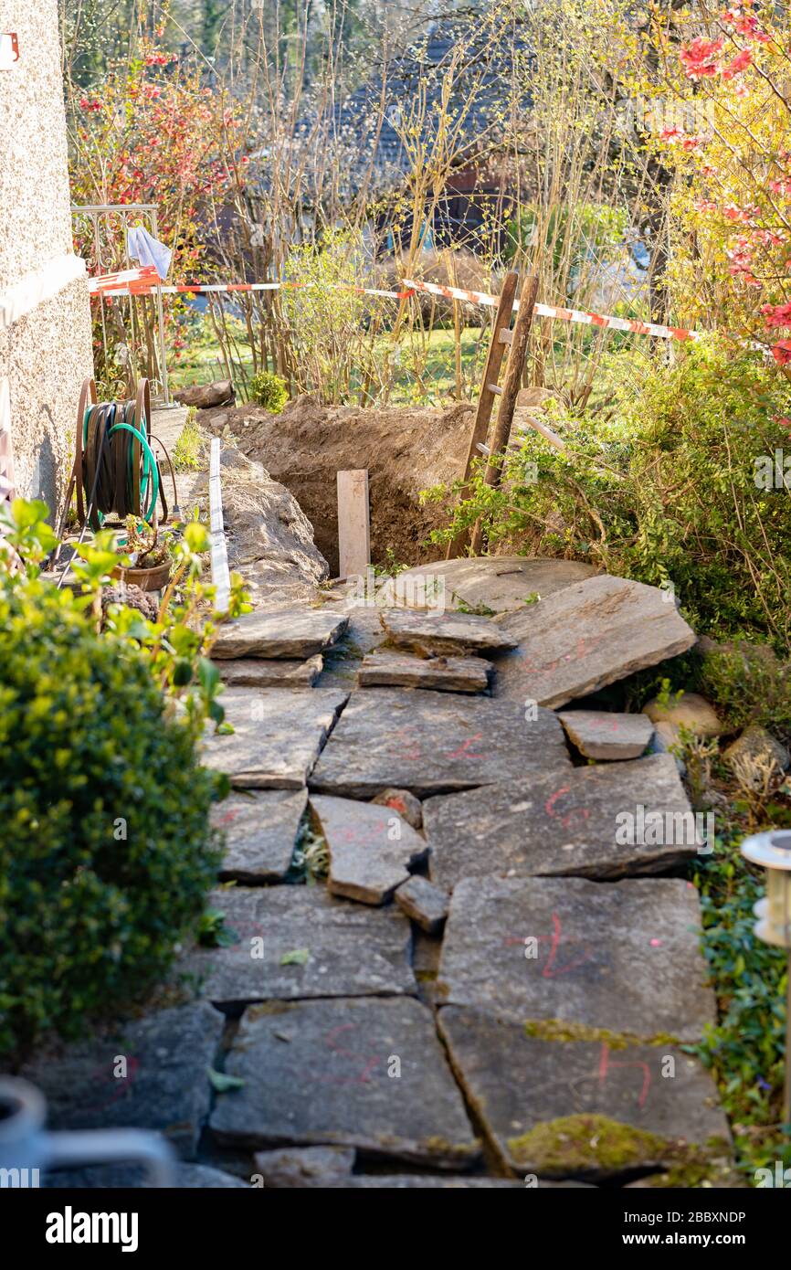 Construction barrier in front yard. Barricade for construction site of ...
