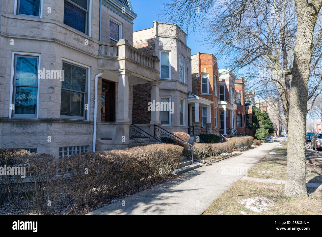 Row of Old Homes along a Sidewalk in Logan Square Chicago Stock Photo ...