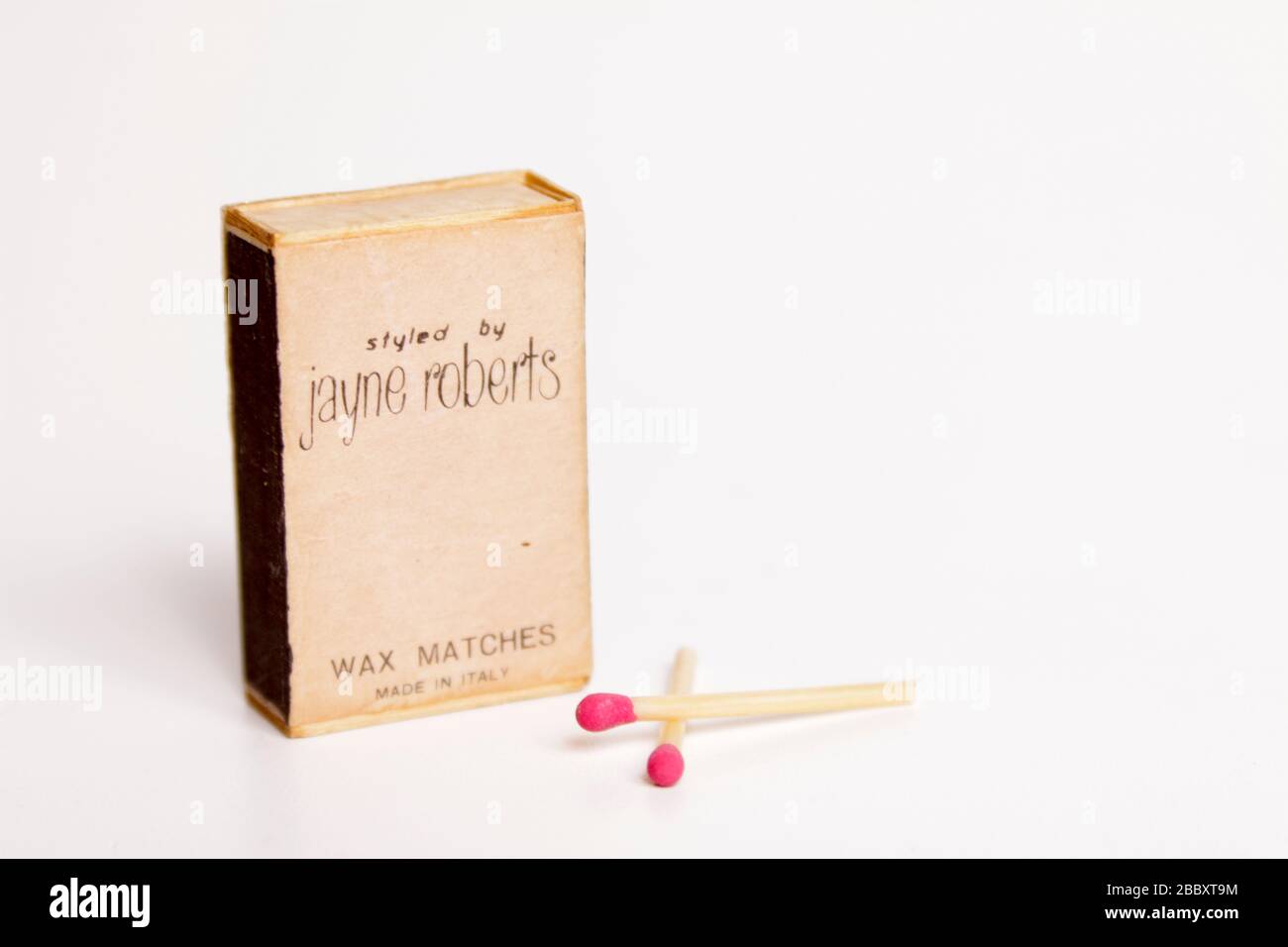 Matchbox with Styled By Jayne Roberts wax matches Stock Photo - Alamy