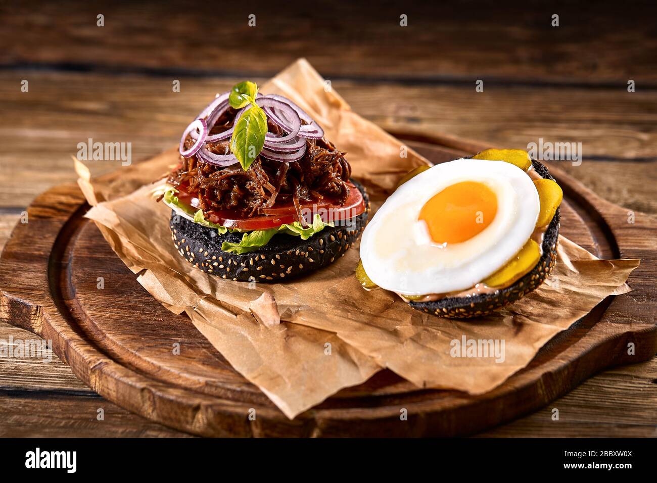 Juicy American burger, hamburger or cheeseburger with two beef patties ...