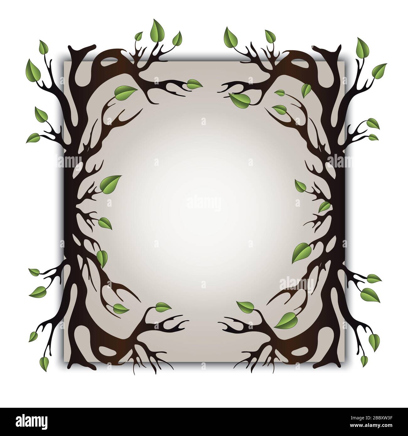 Tree with roots and leaves as frame on paper background blank Stock ...