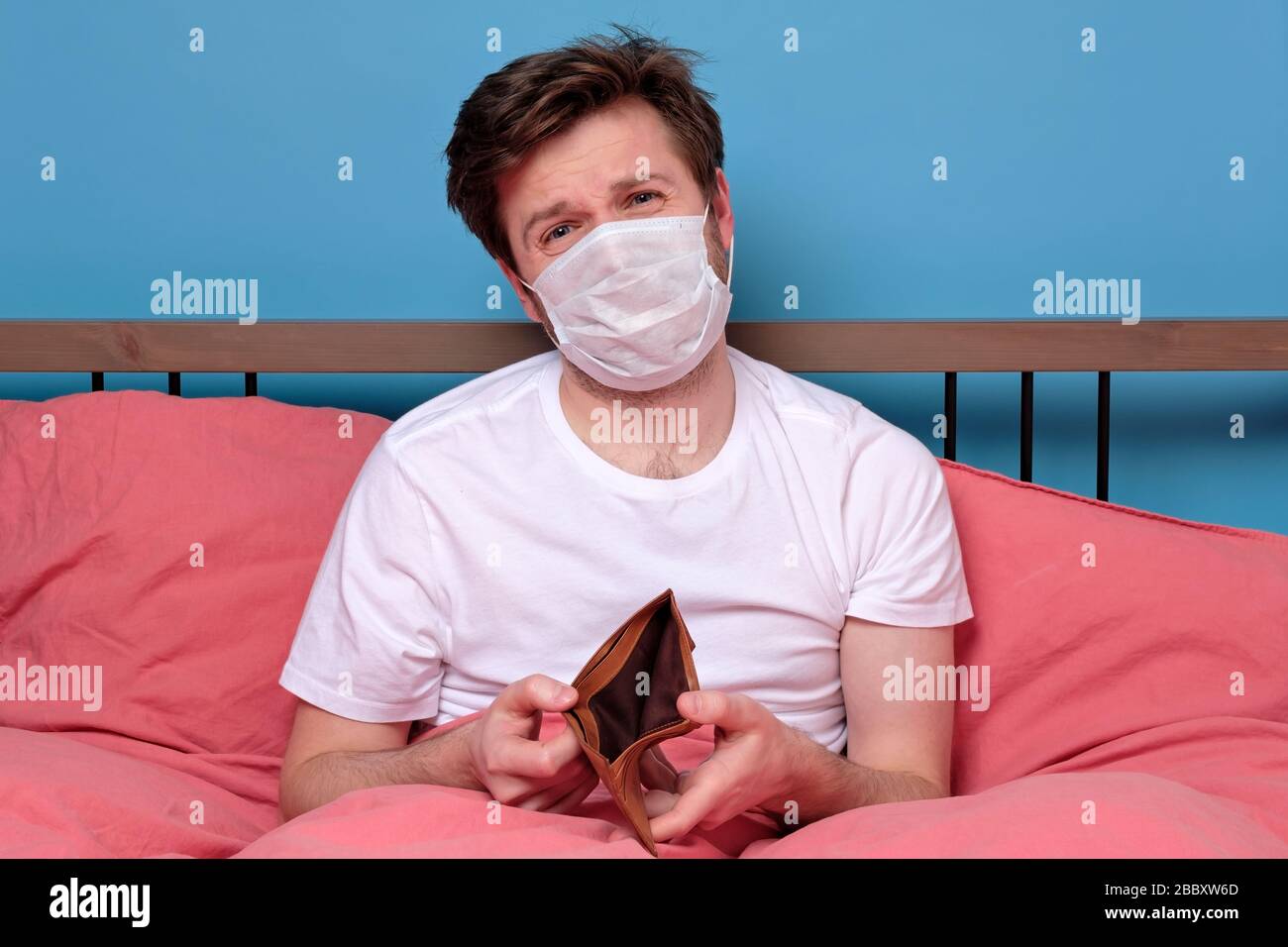 Poverty and absence of money. Unemployed sad caucasian man in medical ...