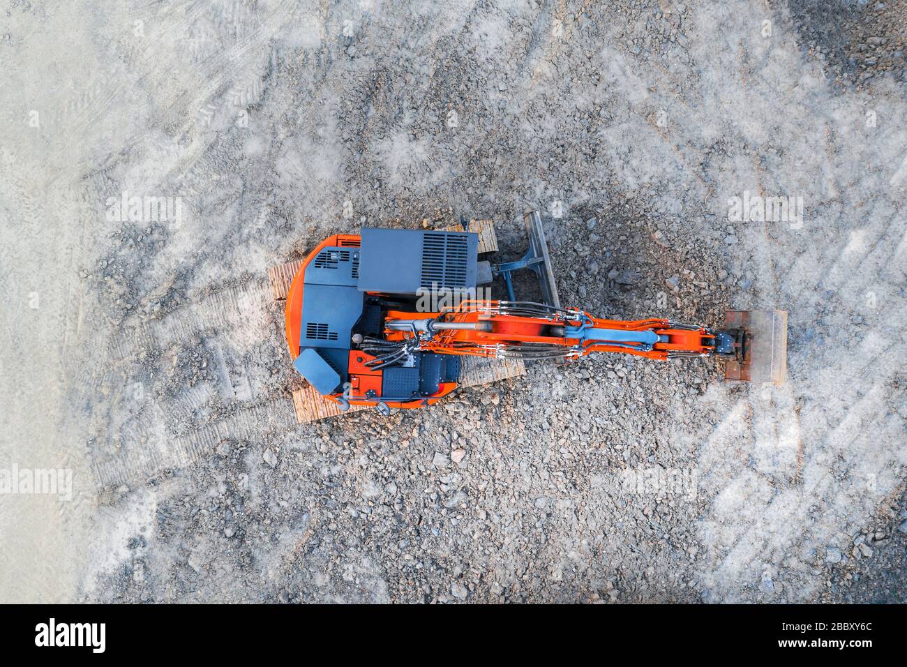 excavator on an construction site from above Stock Photo - Alamy