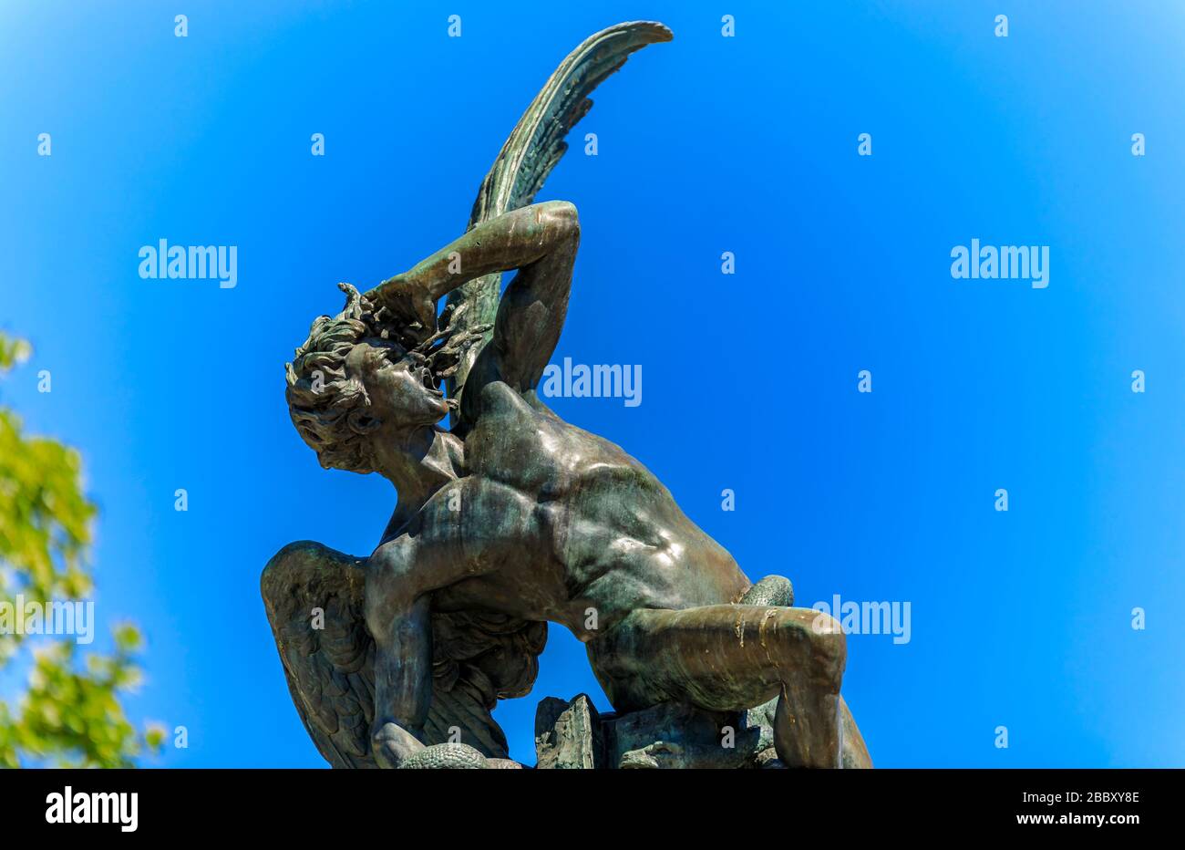 Close up of the Fountain of the Fallen Angel or Fuente del Angel Caido ...