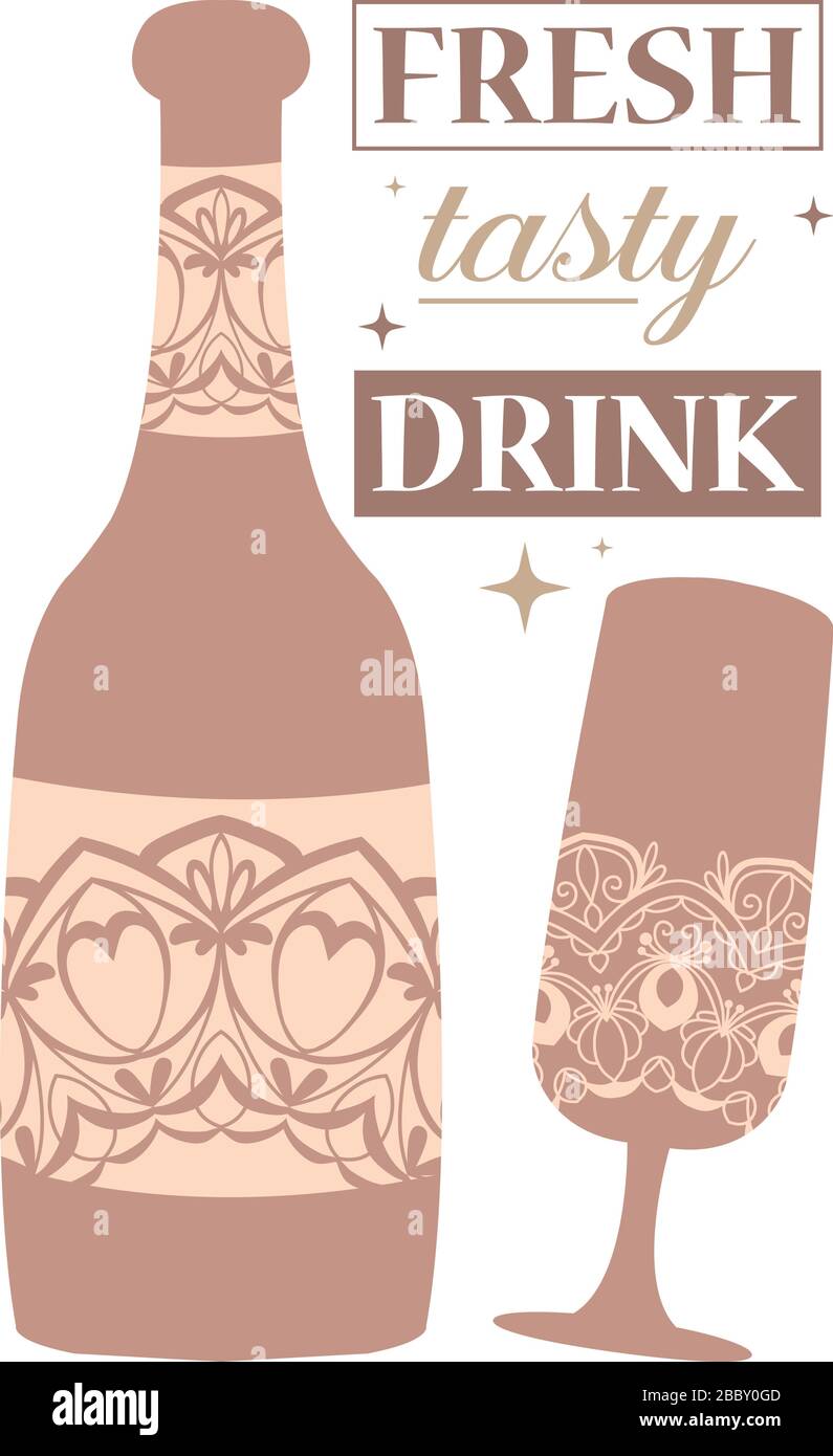 Antique Style of alcohol bottle and champagne glass for wedding ...