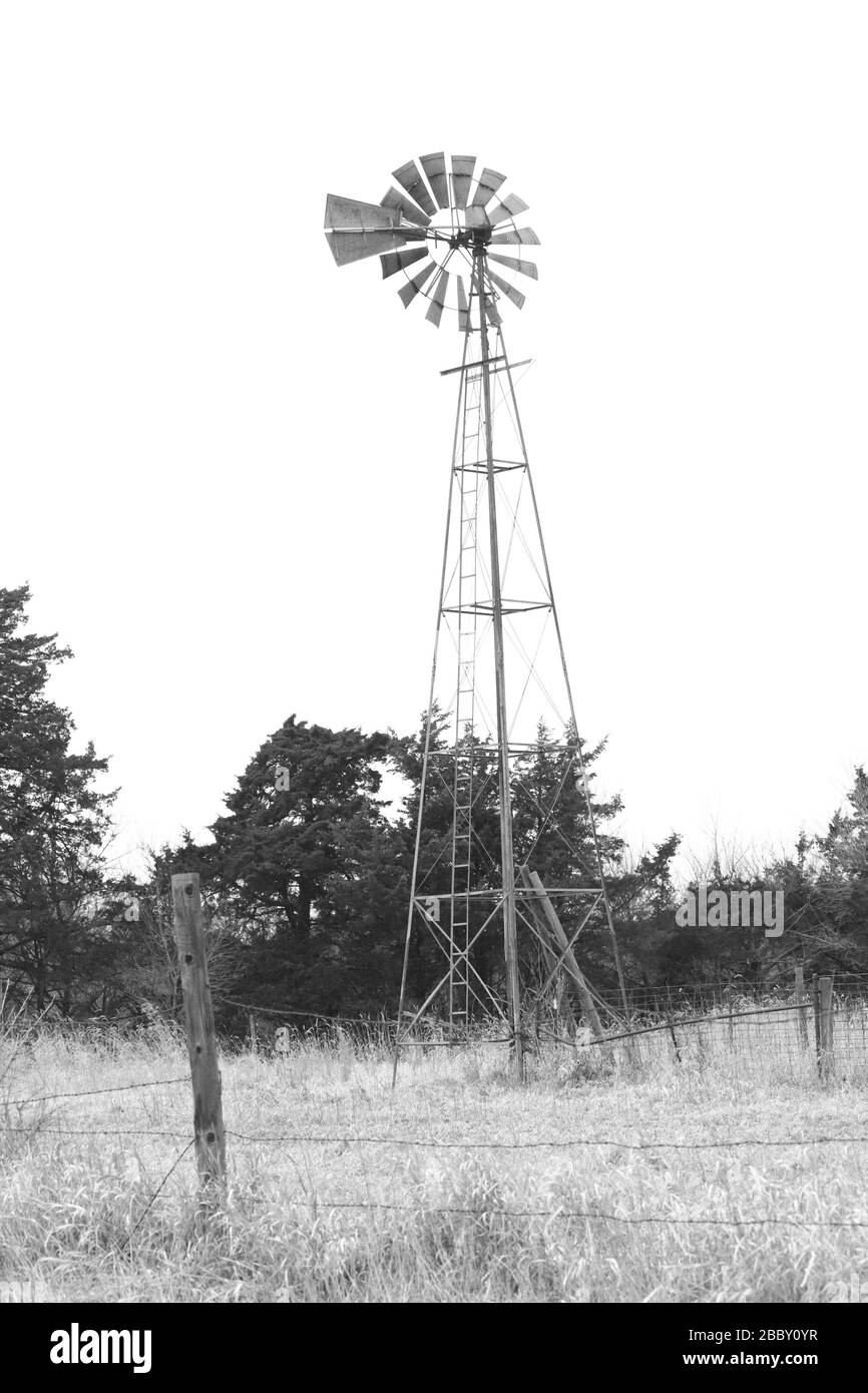 Black and White Windmill in field Stock Photo - Alamy