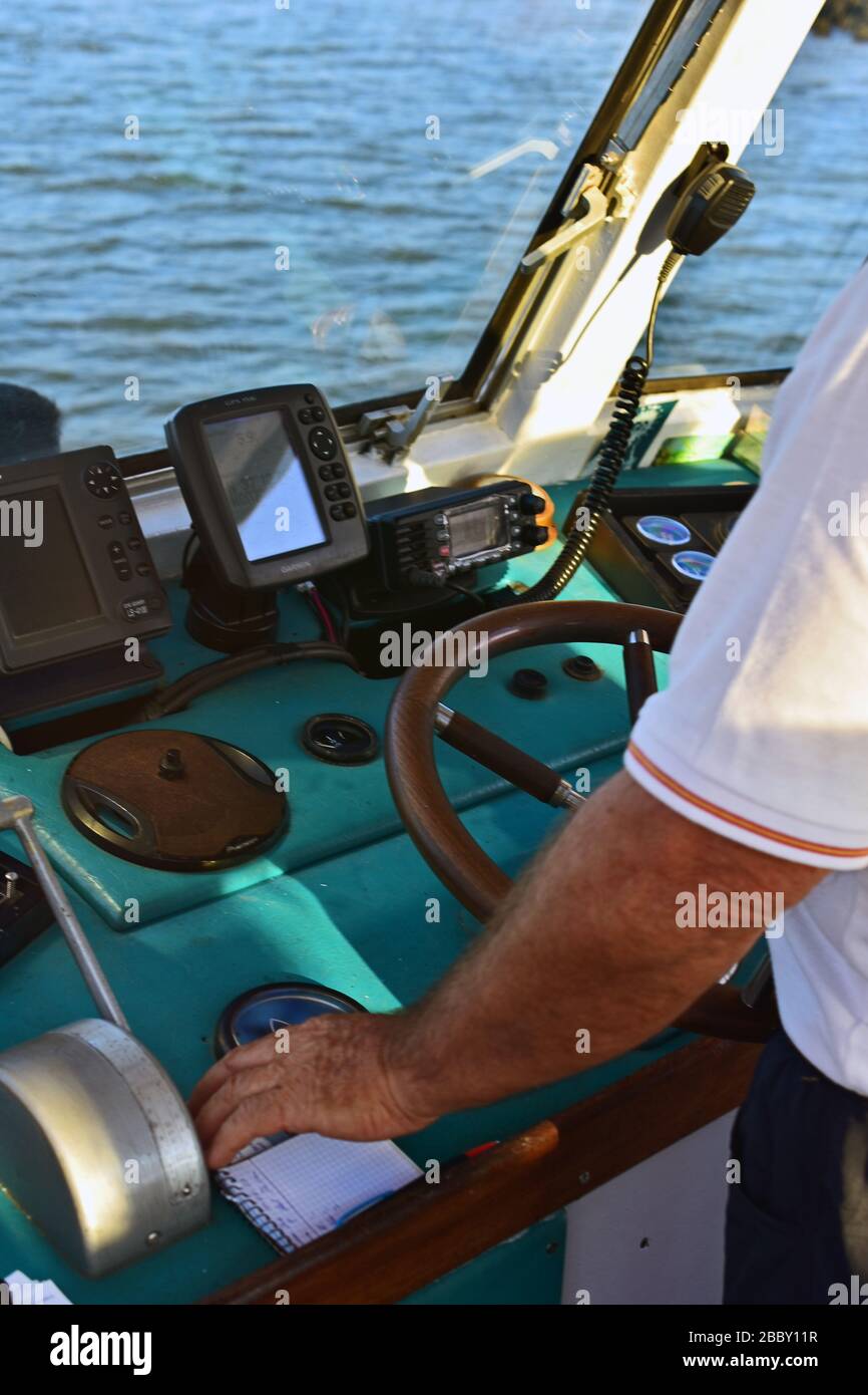 view of the cockpit of the ship's skipper Stock Photo - Alamy