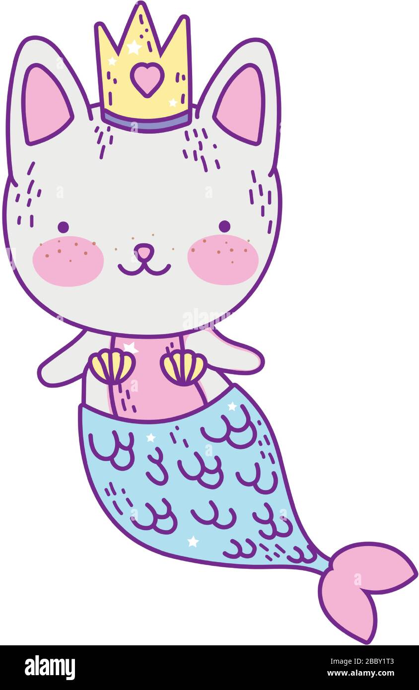 cat siren cartoon with crown design, Kawaii expression cute character ...