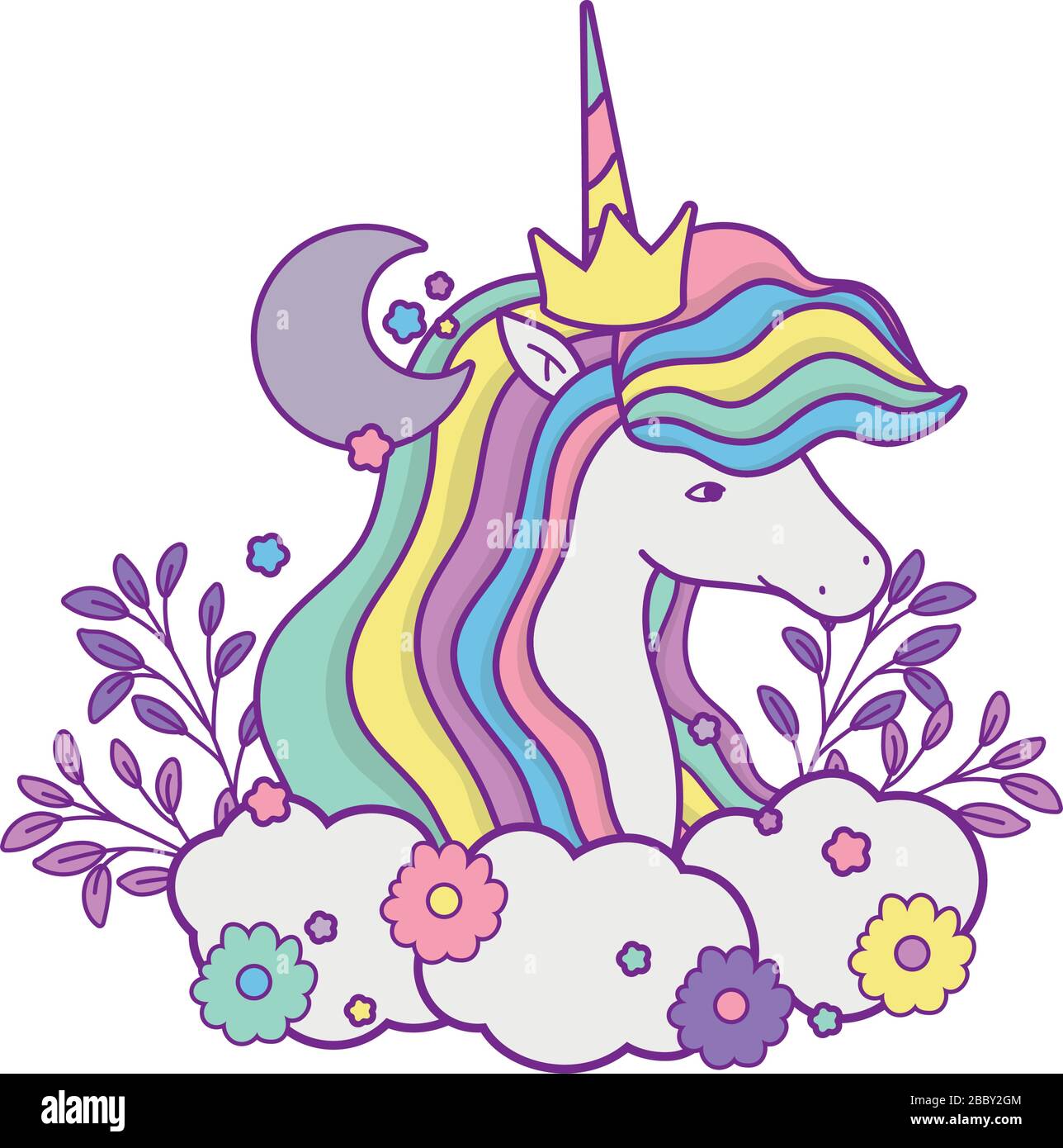 unicorn horse cartoon with flowers and clouds design, magic fantasy ...