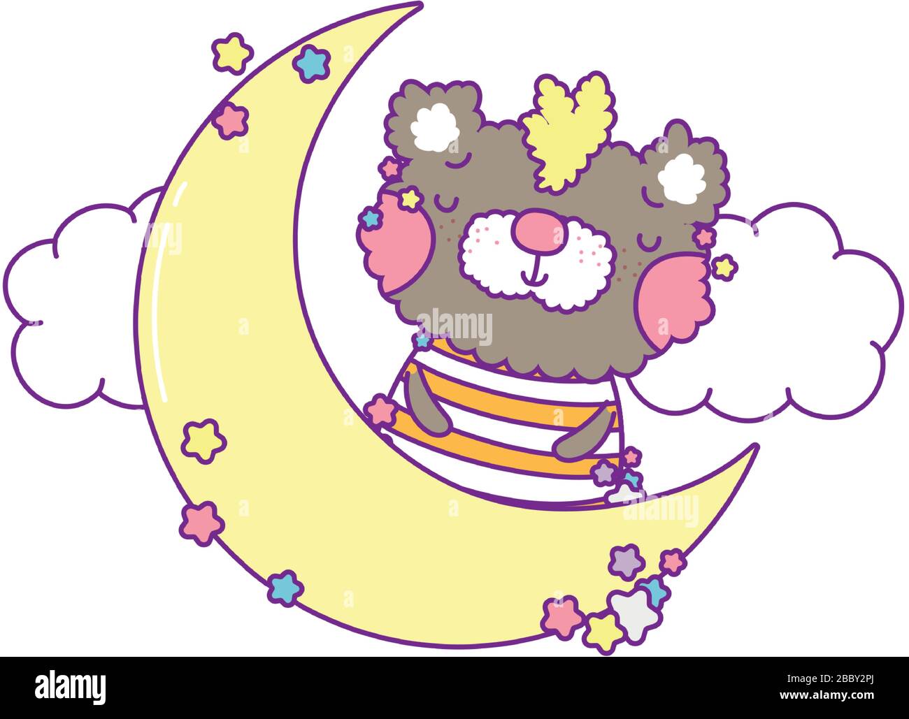 Cute bear cartoon with moon and clouds design, Animal zoo life nature ...