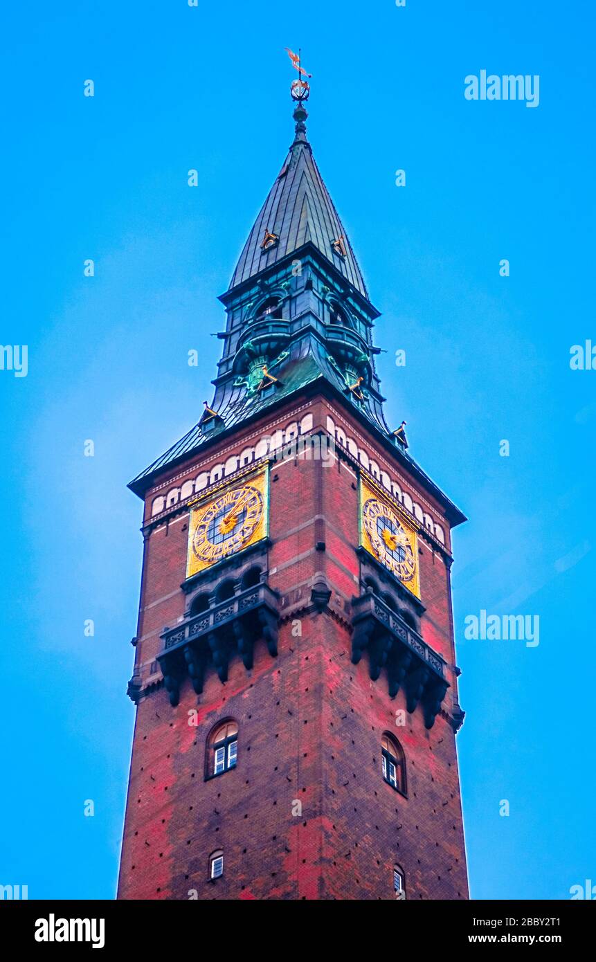 City Hall Tower with clock. Copenhagen, Denmark Stock Photo - Alamy