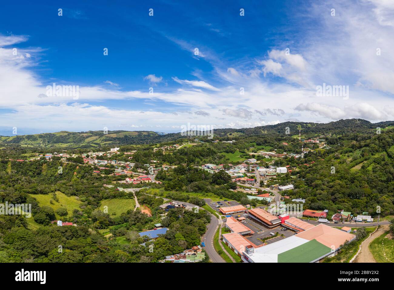 Aerial view Santa Elena town, gateway to the cloud forests of central ...