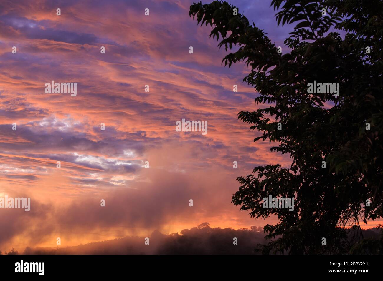 Colorful clouds at sunset over Santa Elena town, gateway to the cloud ...