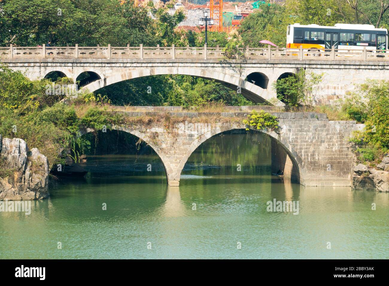 The bus on the bridge Stock Photo - Alamy