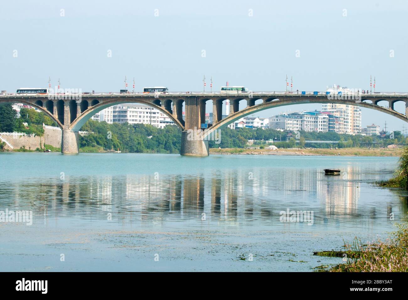 The bus on the bridge Stock Photo - Alamy