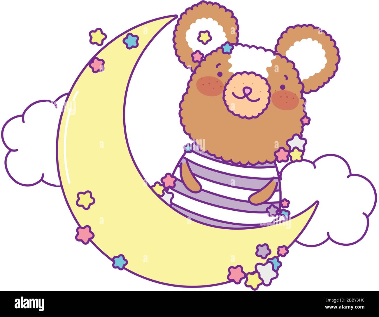 Cute bear cartoon with moon and clouds design, Animal zoo life nature ...