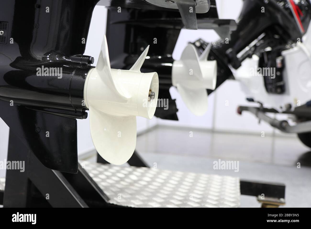 white three blade of marine engine for speed boat ; engineering ...