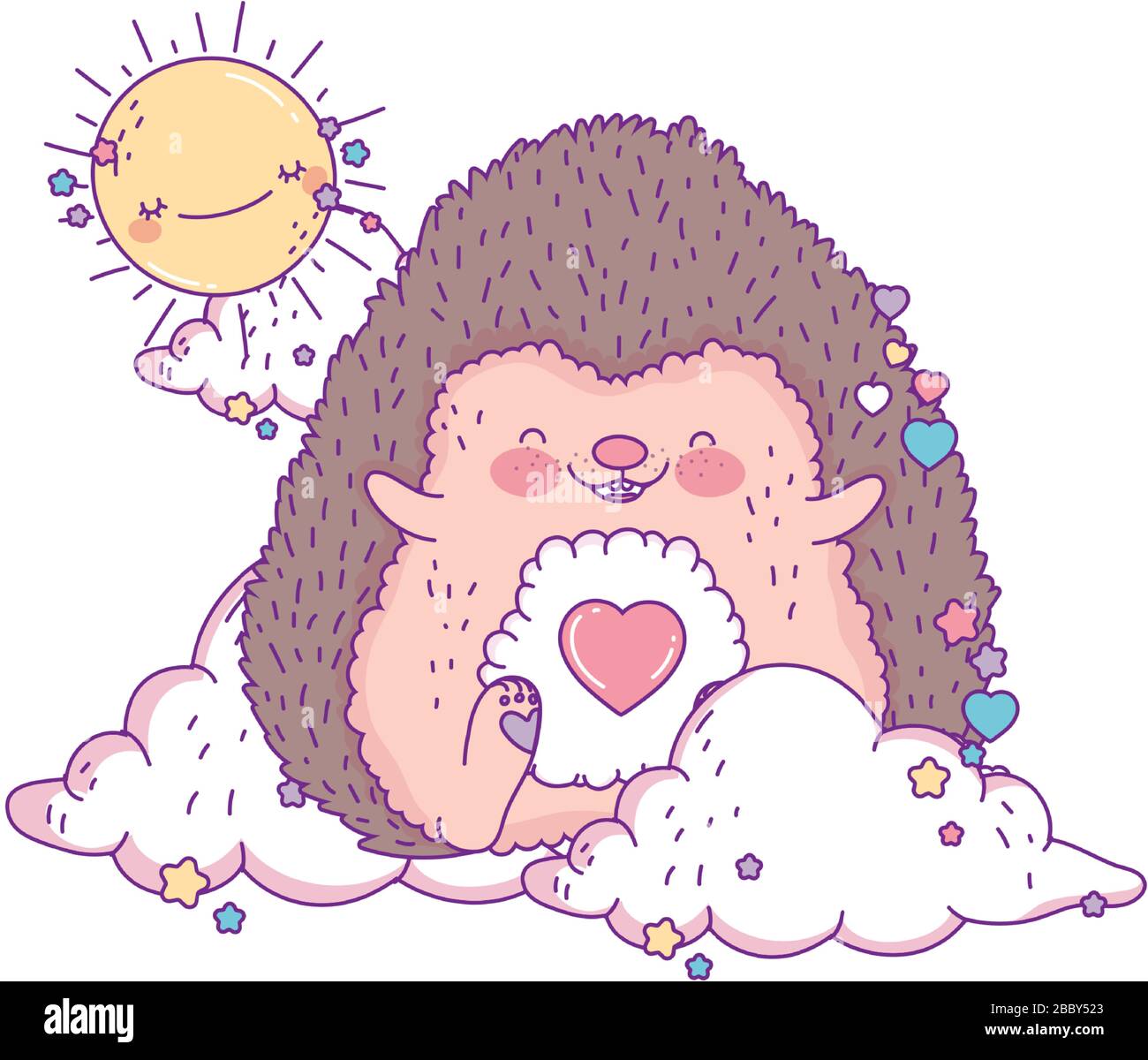 Cute hedgehog cartoon with sun and clouds design, Animal zoo life ...