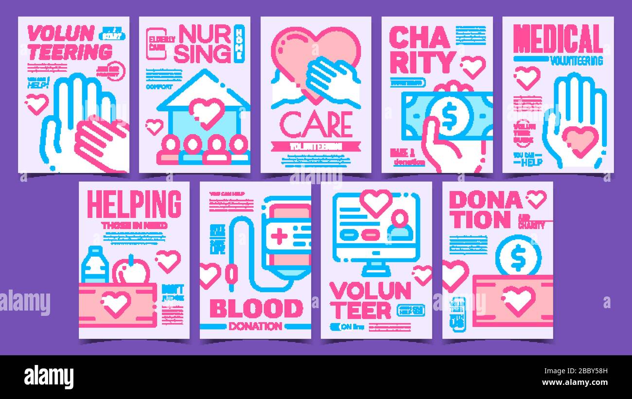 Volunteers Charities Advertise Posters Set Vector Stock Vector Image ...